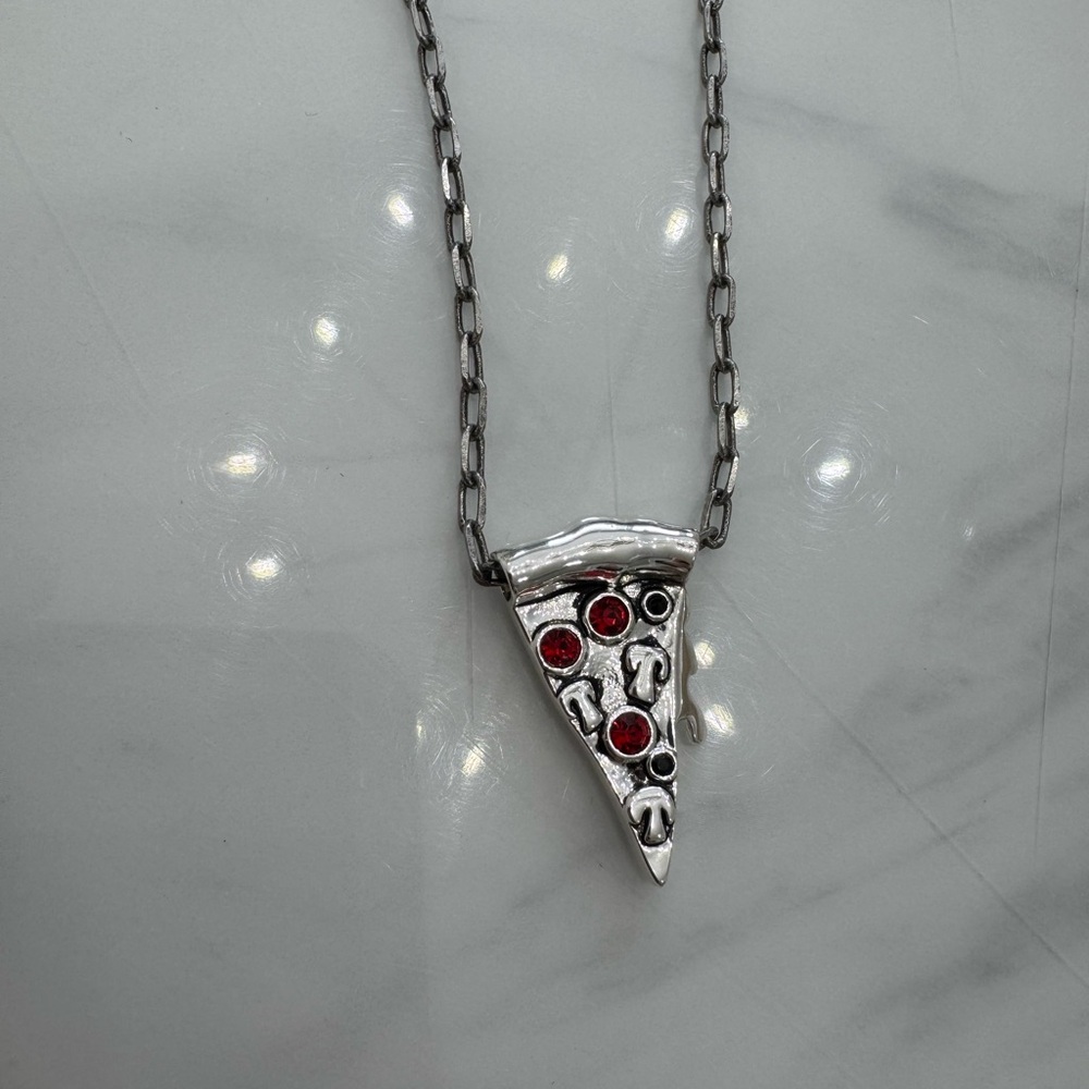 Silver Pizza Slice Pendant Necklace - Gem
